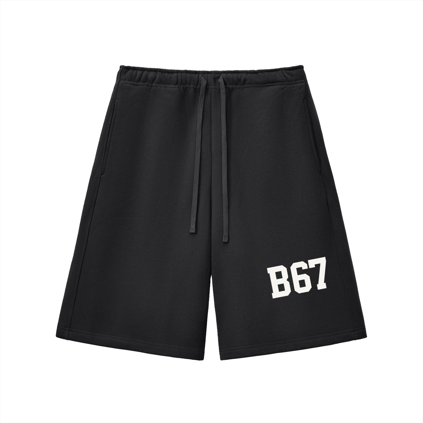 B67 Heavyweight Fleece Shorts – Black / white letters Edition – BSIXTYSEVEN