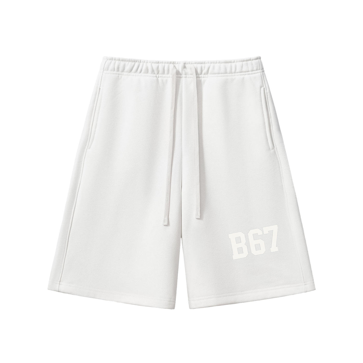 B67 Heavyweight Fleece Shorts – Black / white letters Edition – BSIXTYSEVEN
